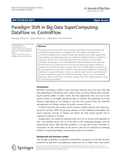 Pdf Paradigm Shift In Big Data Supercomputing Dataflow Vs Controlflow
