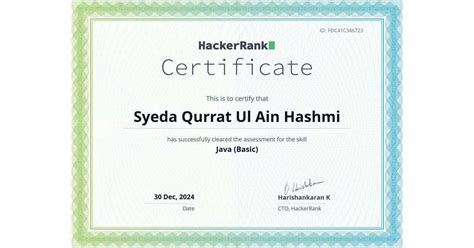Syeda Qurrat Ul Ain Hashmi On Linkedin Hackerrank Skill Certificate