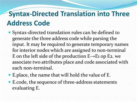 Syntax Directed Translation Into Three Address Code Pptx Programming Languages Computing