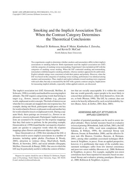 PDF Smoking And The Implicit Association Test When The Contrast Category Determines The