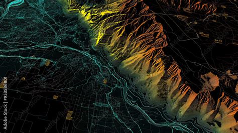 Technical Aerial Visual 3d Lidar Gis Aerial Map Satellite Scan Model Isolated Showing Srinagar