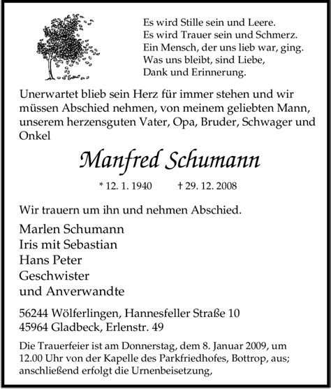 Traueranzeigen Von Manfred Schumann Trauer In Nrw De