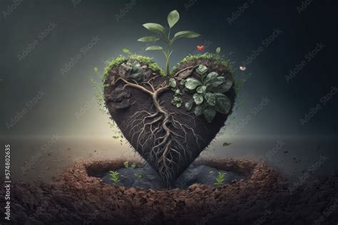 Heart Shaped Tree Growing Out Of Soil Made With Generative Ai Stock Illustration Adobe Stock