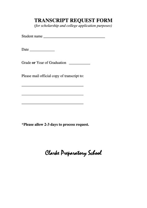 Sample Transcript Request Form Printable Pdf Download