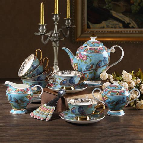 Blue Bird Teapot Set Bone China English Tea Set