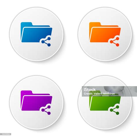 색상 공유 폴더 아이콘 흰색 배경에 고립입니다 폴더 공유 폴더 전송 기호입니다 원 버튼의 색상 아이콘을 설정 합니다 벡터 일러스트 0명에 대한 스톡 벡터 아트 및 기타