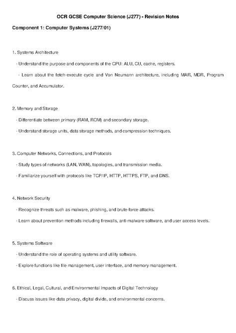 Ocr Gcse Computer Science J277 Comprehensive Revision Notes Studocu