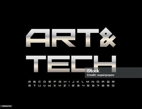 벡터 현대 전단지 예술과 기술 금속 알파벳 문자와 숫자 세트 로고에 대한 스톡 벡터 아트 및 기타 이미지 로고 전시회 0명 Istock