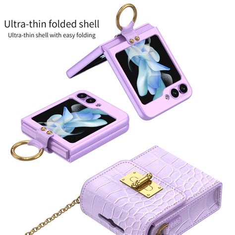 삼성 갤럭시 Z Flip3 5g Gkk 악어 무늬 미니 백팩 슬림 폰 케이스링 포함퍼플