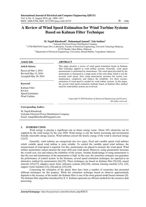 Pdf A Review Of Wind Speed Estimation For Wind Turbine Systems Based