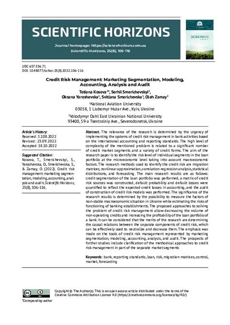 Pdf Credit Risk Management Marketing Segmentation Modeling Accounting Analysis And Audit