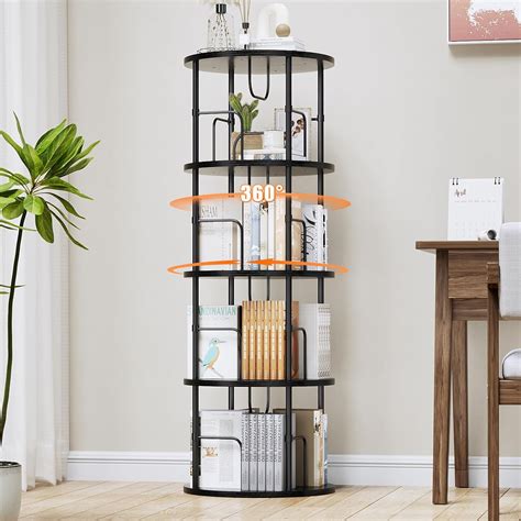 Rotating Bookshelf 4 Tier Spinning Bookshelf Tower 360° Display Round Bookcase Floor Standing
