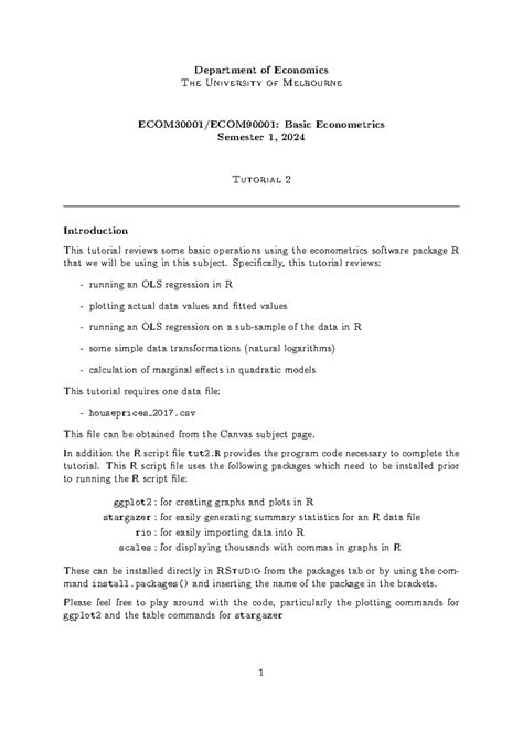 Tut2 Department Of Economics The University Of Melbourne Ecom30001 Ecom90001 Basic