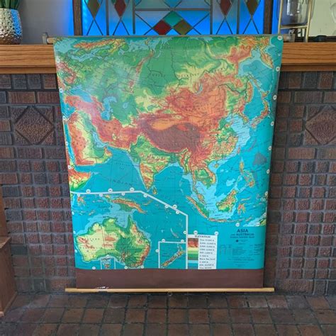 Vintage School Map Asia Australia Map Pull Down Map Large Industrial