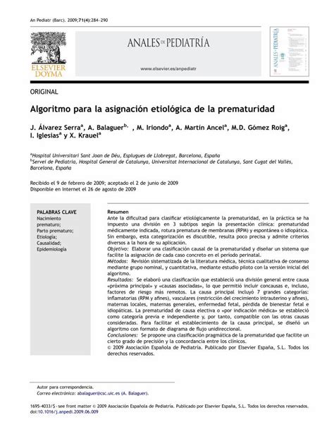 Pdf Algoritmo Para La Asignación Etiológica De La Prematuridad