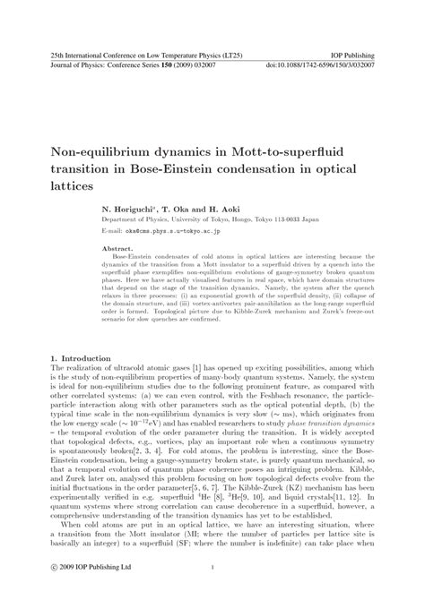 Pdf Non Equilibrium Dynamics In Mott To Superfluid Transition In Bose Einstein Condensation In