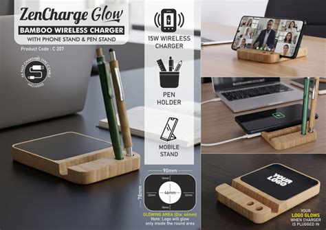 C207 Zencharge Glow Bamboo Wireless Charger With Logo Highlight
