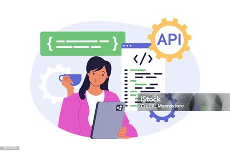 웹을 위한 현대 평면 디자인의 프로그래밍 개념 관리자로 일하고 소프트웨어 생성을 관리하고 개선 및 최적화를 수행하고 운영을 제어하는 여성입니다 벡터 일러스트 레이 션 개념에