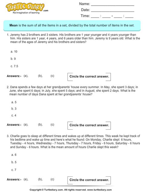 Mean Worksheets Mean Worksheets Finding Average Domini Braun