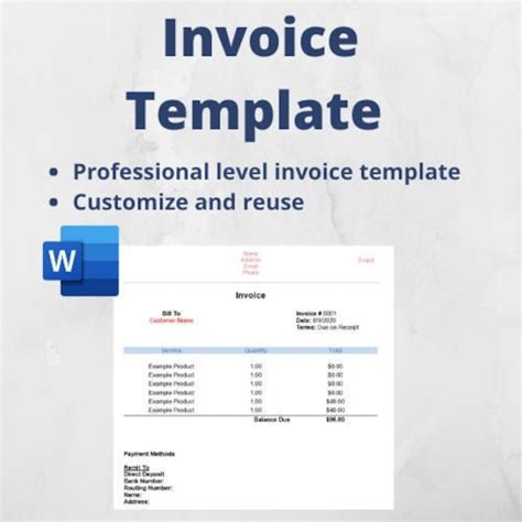 Invoice Template Reusable Word Template Etsy