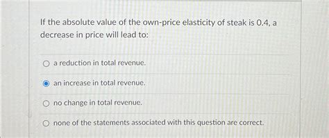 Solved If The Absolute Value Of The Own Price Elasticity Of Chegg