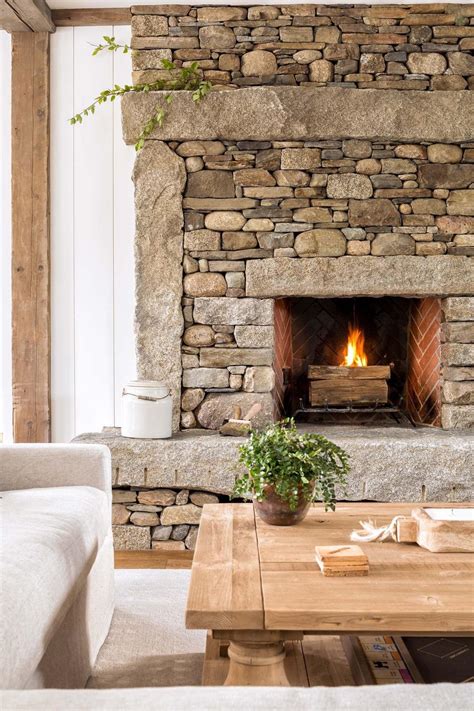 Stone Fireplace With Stone Walls