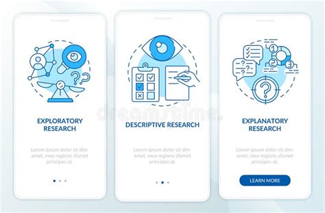 Types Of Scientific Research Onboarding Mobile App Page Screen With Concepts Stock Vector