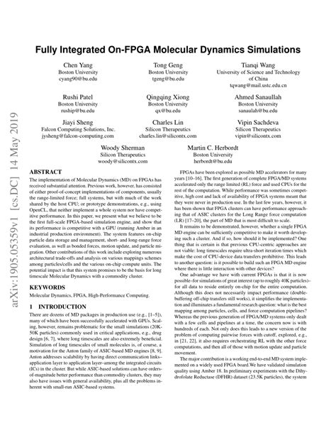 Pdf Fully Integrated On Fpga Molecular Dynamics Simulations