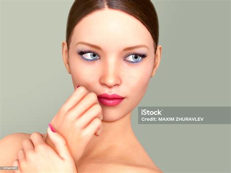 뷰티 여자 얼굴 초상화입니다 완벽 한 신선한 깨끗 한 피부 색상 3d 일러스트와 아름 다운 모델 소녀 3차원 형태에 대한 스톡 사진 및 기타 이미지 Istock
