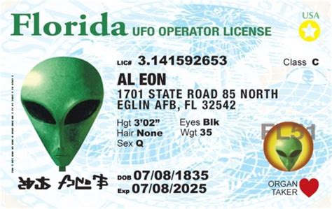 Signs 4 Fun Parody Drivers License Florida Alien Id