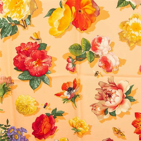Gucci Salmon Pink Silk Twill Floral 90 Scarf For Sale At 1stdibs