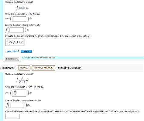 Solved Consider The Following Integral âˆ« Cos 3x Dx Given The
