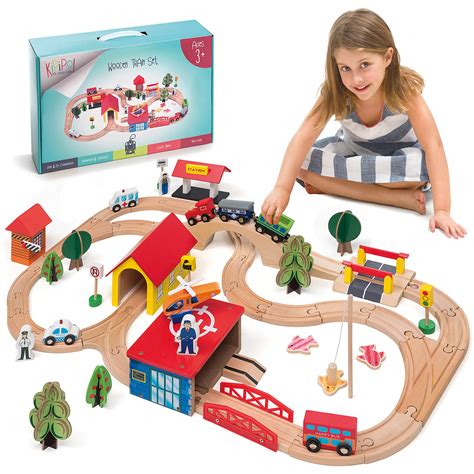 Kipipol Wooden Train Set 69 Pieces Wooden Train Tracks