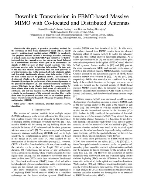 Pdf Downlink Transmission In Fbmc Based Massive Mimo With Co Located And Distributed Antennas