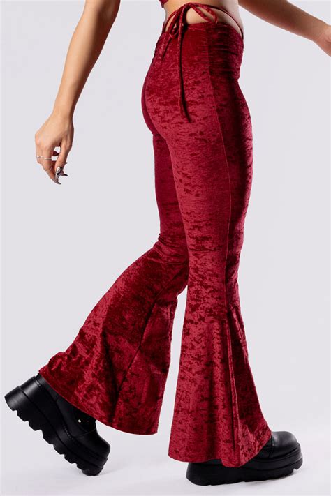 Crimson Kiss Hip Strap Flare Pants Red Velvet Devil Walking