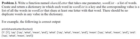 solved problem 3 write a function named sharealetter that