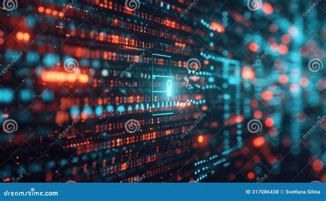 Close Up Digital Encryption Lock Interface On A Screen Against Binary Code Backdrop
