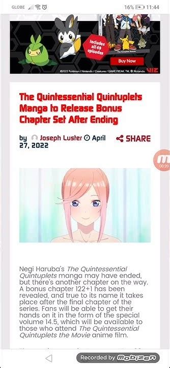 The Quintessential Quintuplets Manga To Release Bonus Chapter Set After