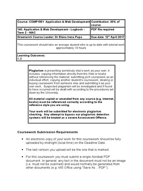 Coursework Submission Requirements Pdf