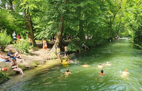 Eisbach Munich Cooling Off And Swimming In Summer