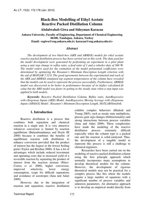 Pdf Black Box Modelling Of Ethyl Acetate Reactive Packed Distillation Column
