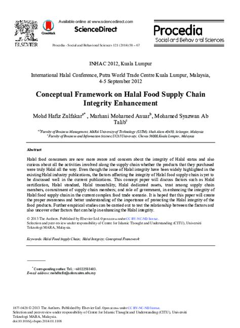 Pdf Conceptual Framework On Halal Food Supply Chain Integrity Enhancement