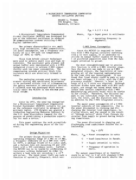 A Microcircuit Temperature Compensated Crystal Oscillator Mctcxo Ieee Conference Publication