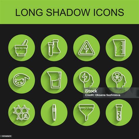 세트 라인 화학 공식 핀셋 박격포와 유봉 깔때기 필터 테스트 튜브 플라스크 화학 실험실 유리 제품 비커 인간의 머리 방사선 및 머리 전기 기호 아이콘 벡터 건강 검진에 대한