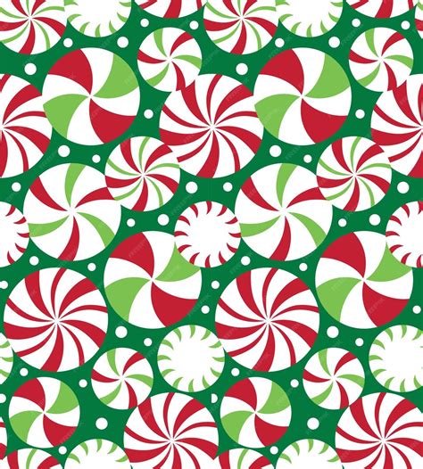 Premium Vector Seamless Christmas Peppermint Candy Pattern On Green