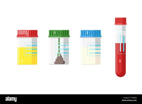 Medical Analysis Laboratory Test Urine Stool Feces Sperm Semen And Blood In Plastic Jars With