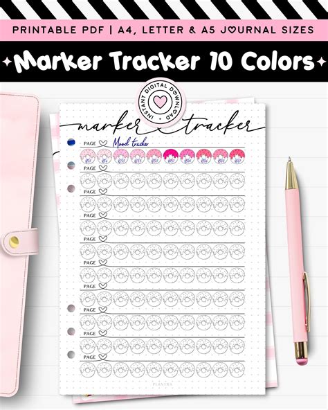 Marker Tracker Printable Bullet Journal Page A4 A5 Planner Template