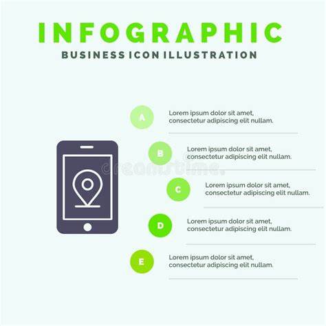 Mobile Internet Location Solid Icon Infographics 5 Steps Presentation Background Stock Vector