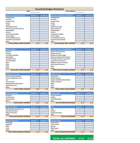 Home Budget Template Excel
