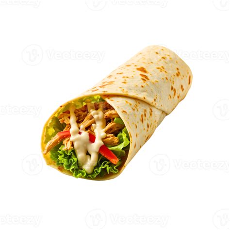 Wrap Filled With Fresh Vegetables And Chicken Tempting Bite Sized